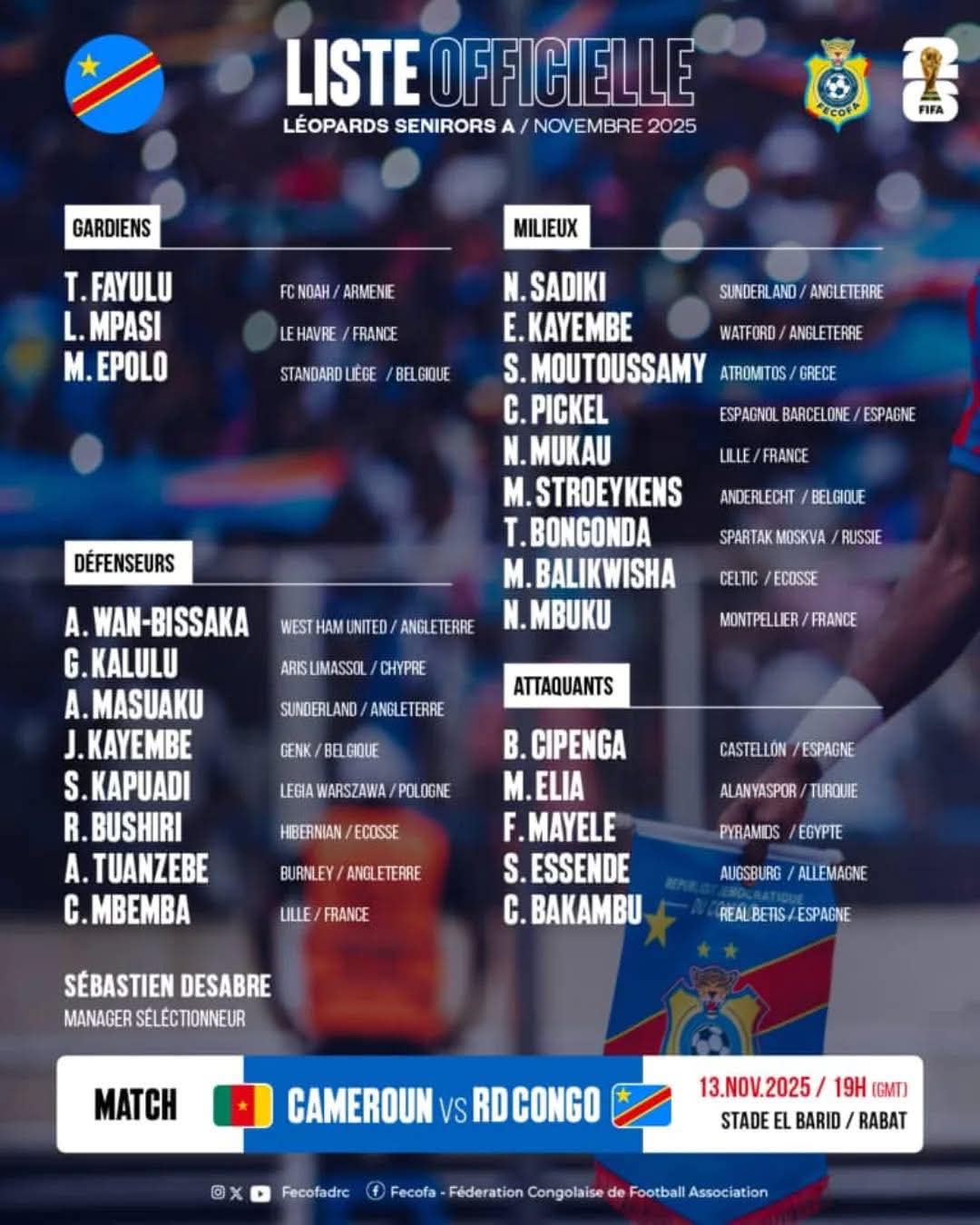 DR Congo Announce 25-Man Squad for World Cup Qualifying playoff ...
