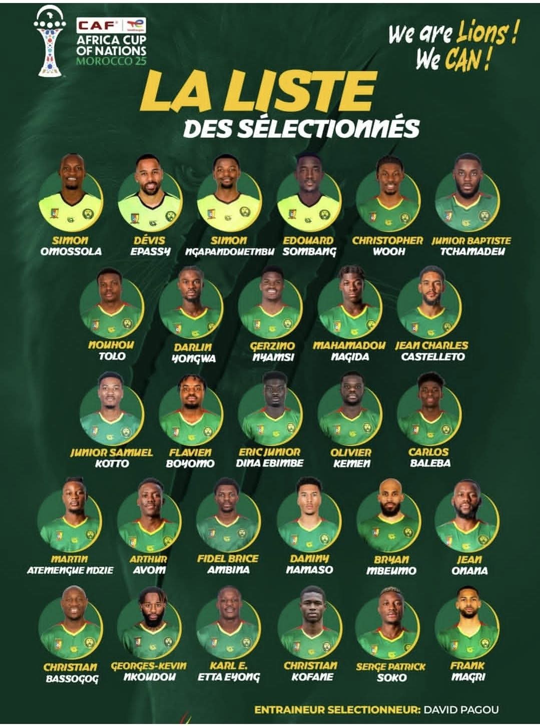 AFCON 2025: CAMEROON UNVEILS AFCON SQUAD AS PAGOU SIGNALS NEW ERA ...
